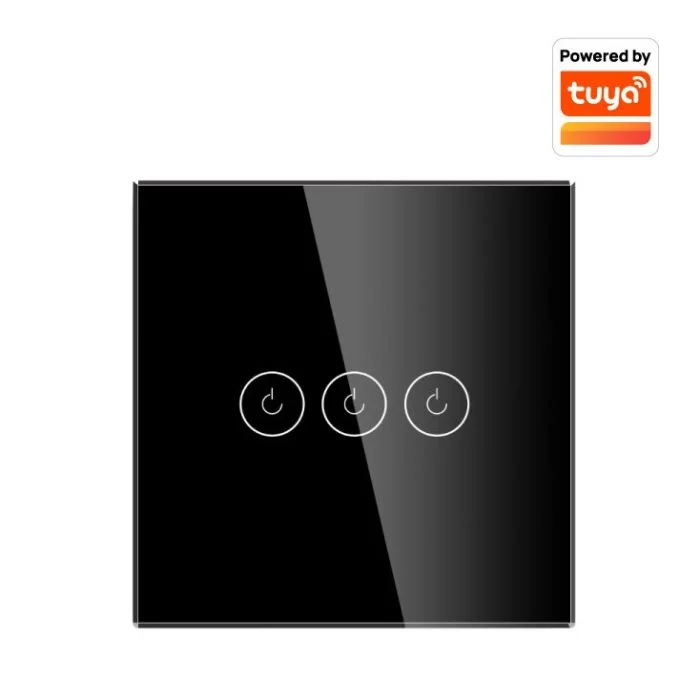 Smart Wi-Fi prekidač svetla 3 kanala 3x600W, Tuya, crni, sa N provodnikom