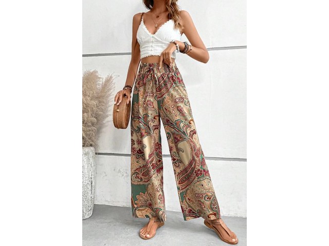 Lepršave satenske pantalone sa paisley printom-M/L