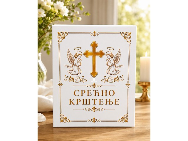 Set za krstenje personalizovan vezom kutija sa natpisom
