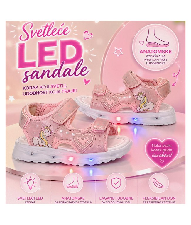 DEČIJE SVETLEĆE SANDALE - UNICORN / ROSE
