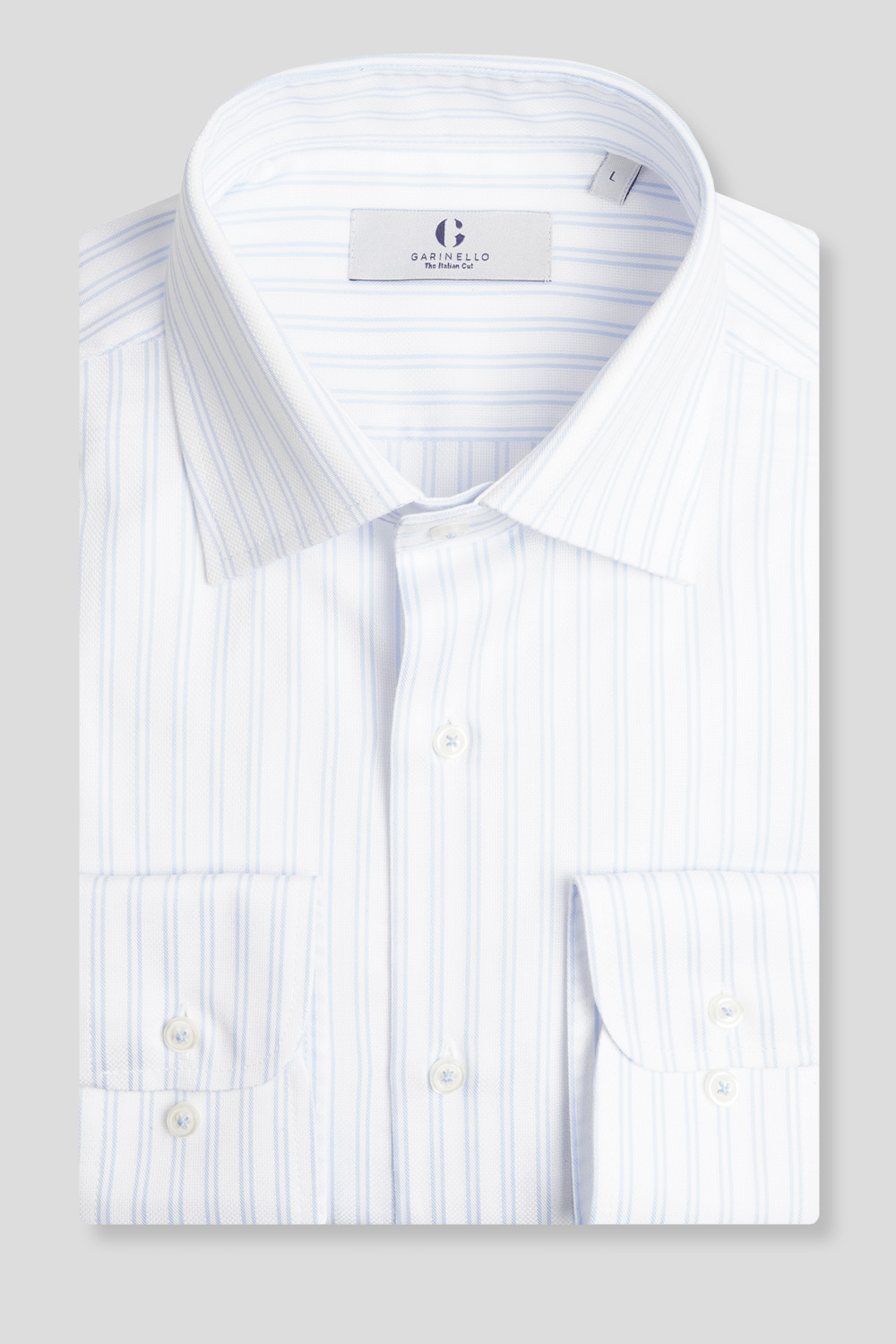 Bela košulja sa svetloplavim prugama slim fit (761L)