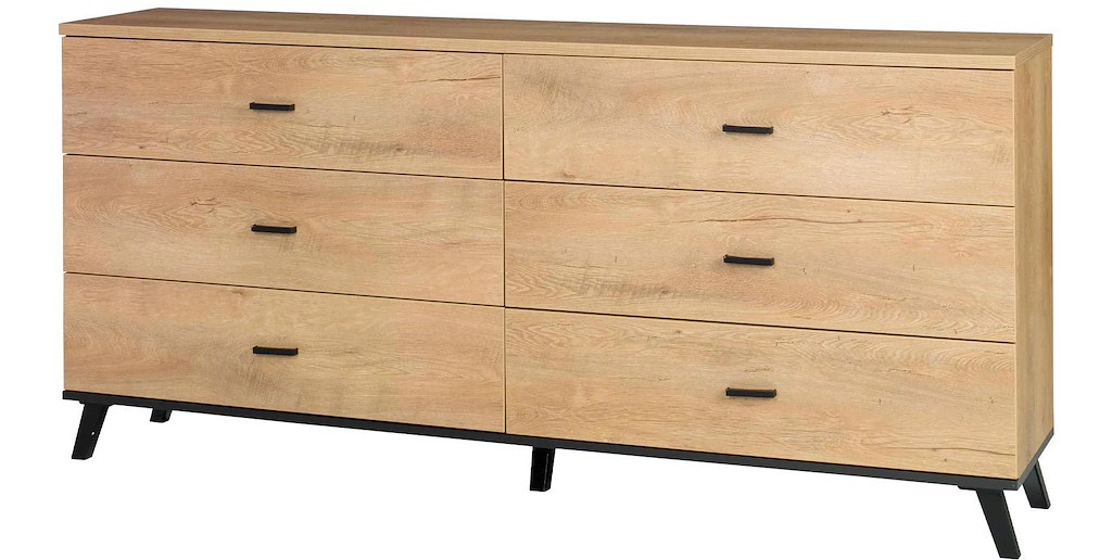 John II komoda 3+3 fioke 181x40x84 cm hrast/crna