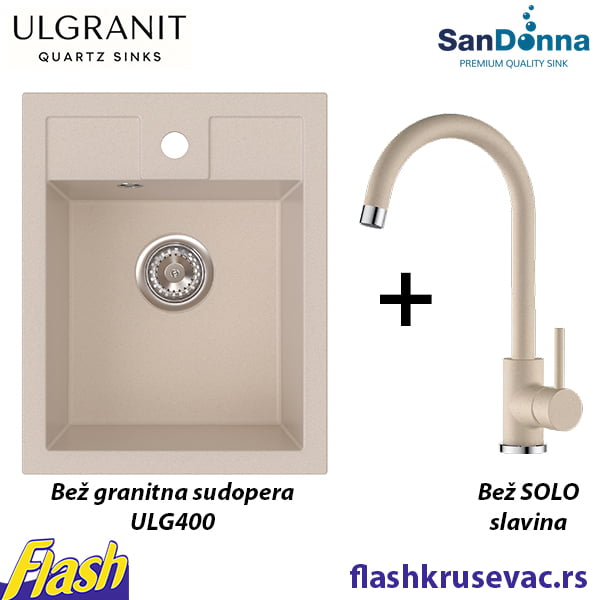 Granitna sudopera Ulgranit ULG400 (BEŽ) + slavina SanDonna – SET