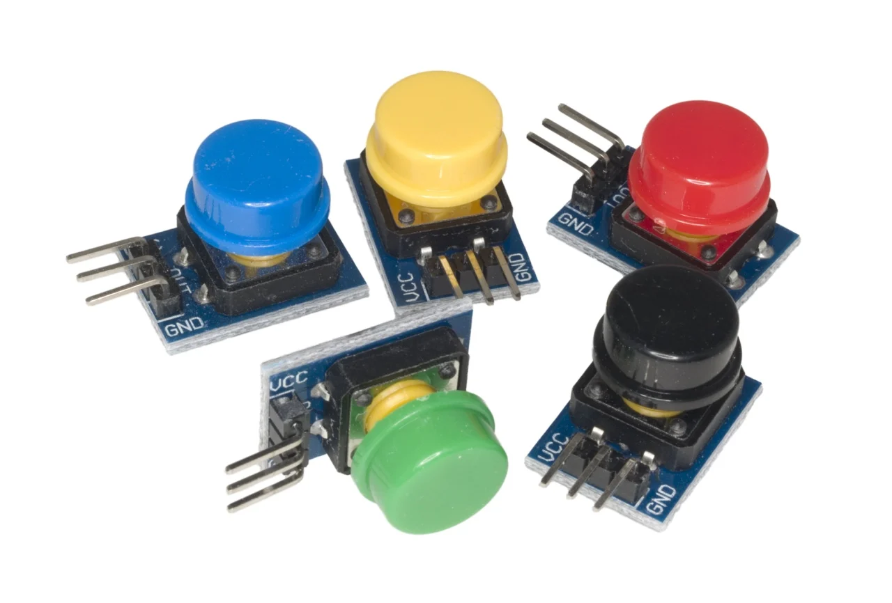 Komplet Arduino taster modula 12x12mm – 5 komada (Mix boja)