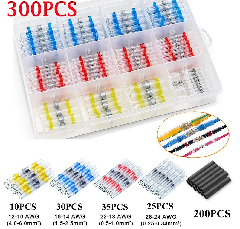 Termoskupljajući Konektori sa Kalajem za Spajanje Žica – Set 300 kom
