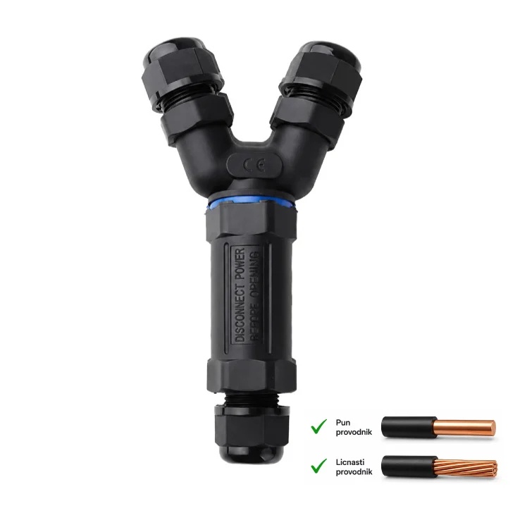 Vodootporni Y konektor za kablove IP68 (3 pina, 16A) 3x2.5mm2