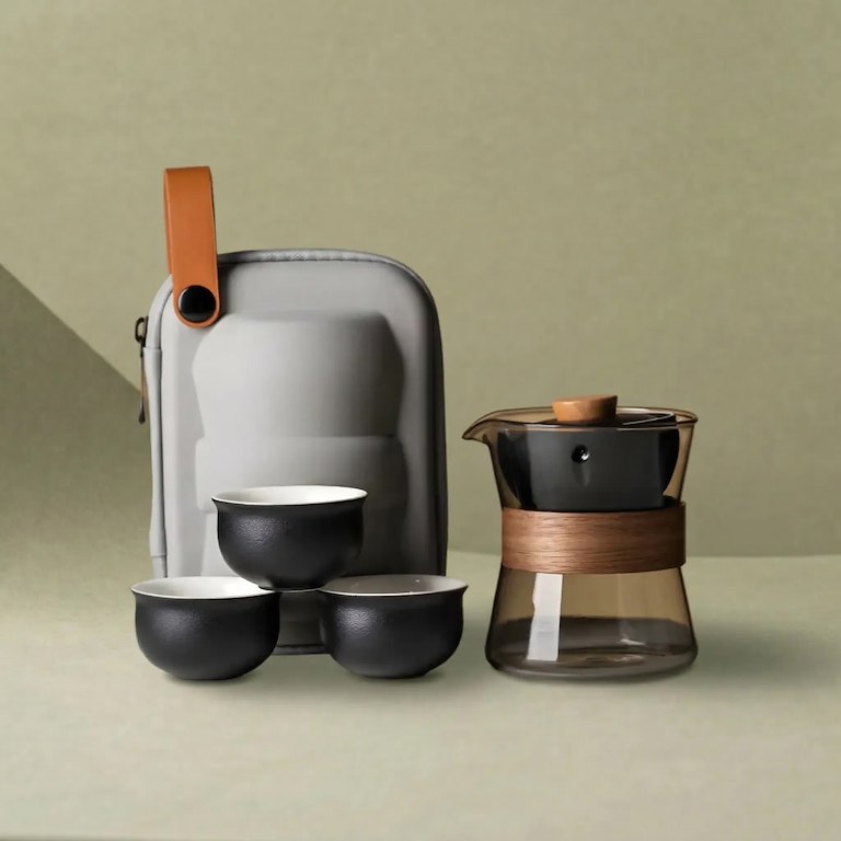 [Flash Deal]“Vortex Kit” - Heat-Resistant Glass Handled Teapot with Rotating Strainer Travel Set