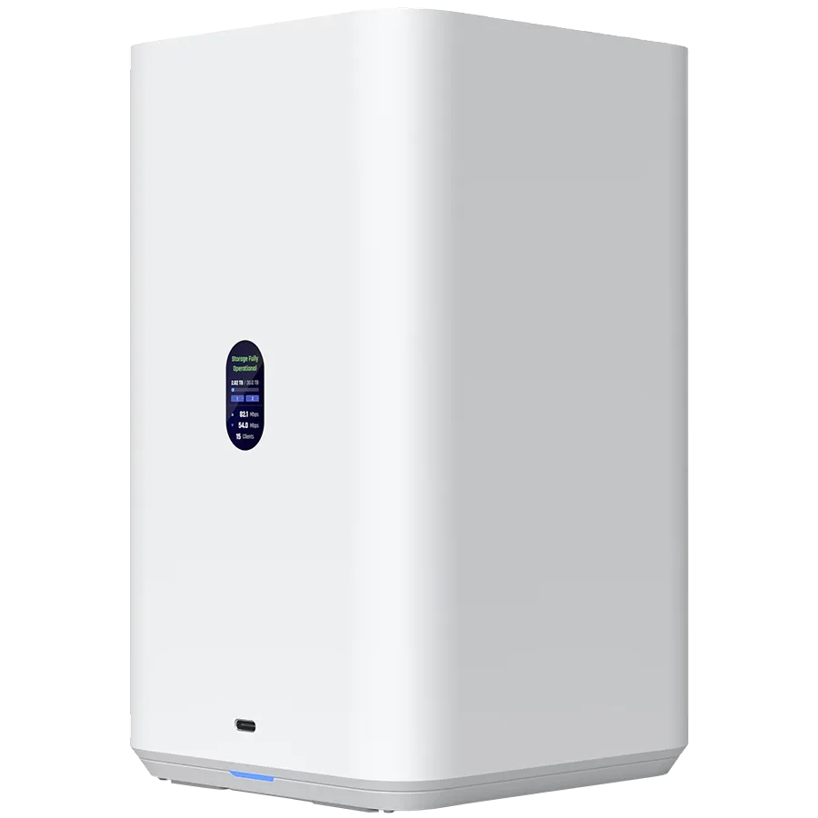 Ubiquiti UniFi UNAS-2-W-EU Network Attached Storage with (2) 3.5inch HDD bays, 2.5 GbE networking, USB-C connectivity, and an included PoE++ adapter, all in a compact footprint