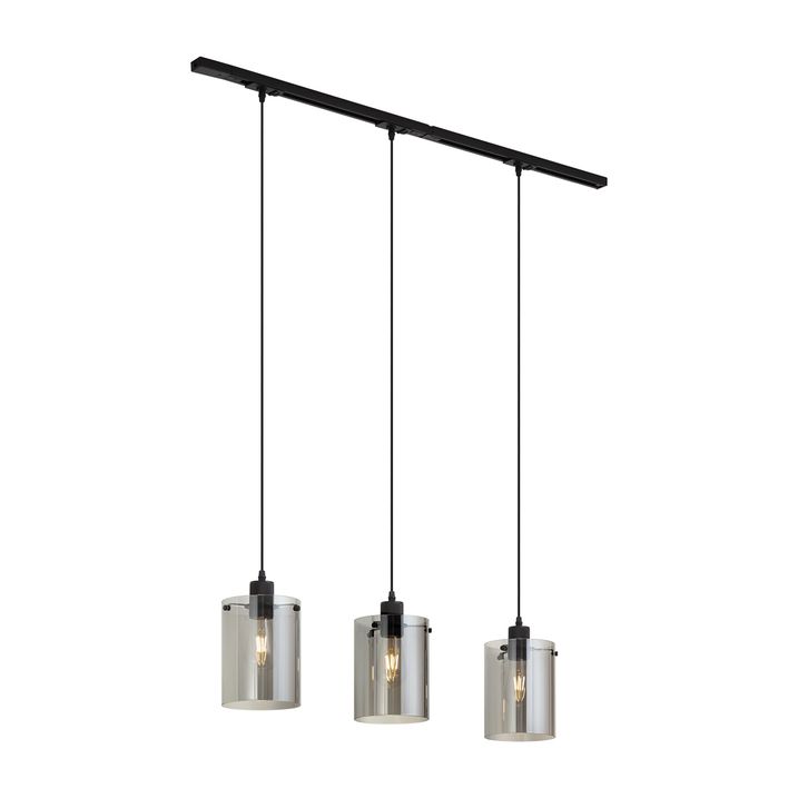 Modern railsysteem zwart met 3 hanglampen van smoke glas 1-fase - Iconic Dome