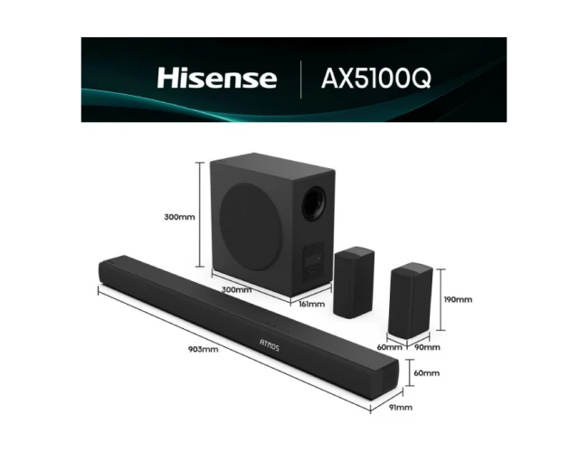 Hisense AX5100Q Dolby Atmos 5.1 580W soundbar sa bežičnim subwooferom crni
