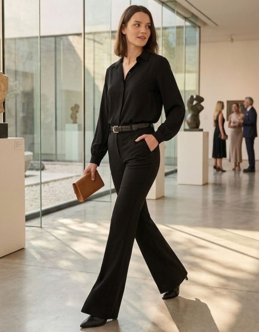 Komplet: Pantalone i Košulja. Elegantne crne ženske pantalone –