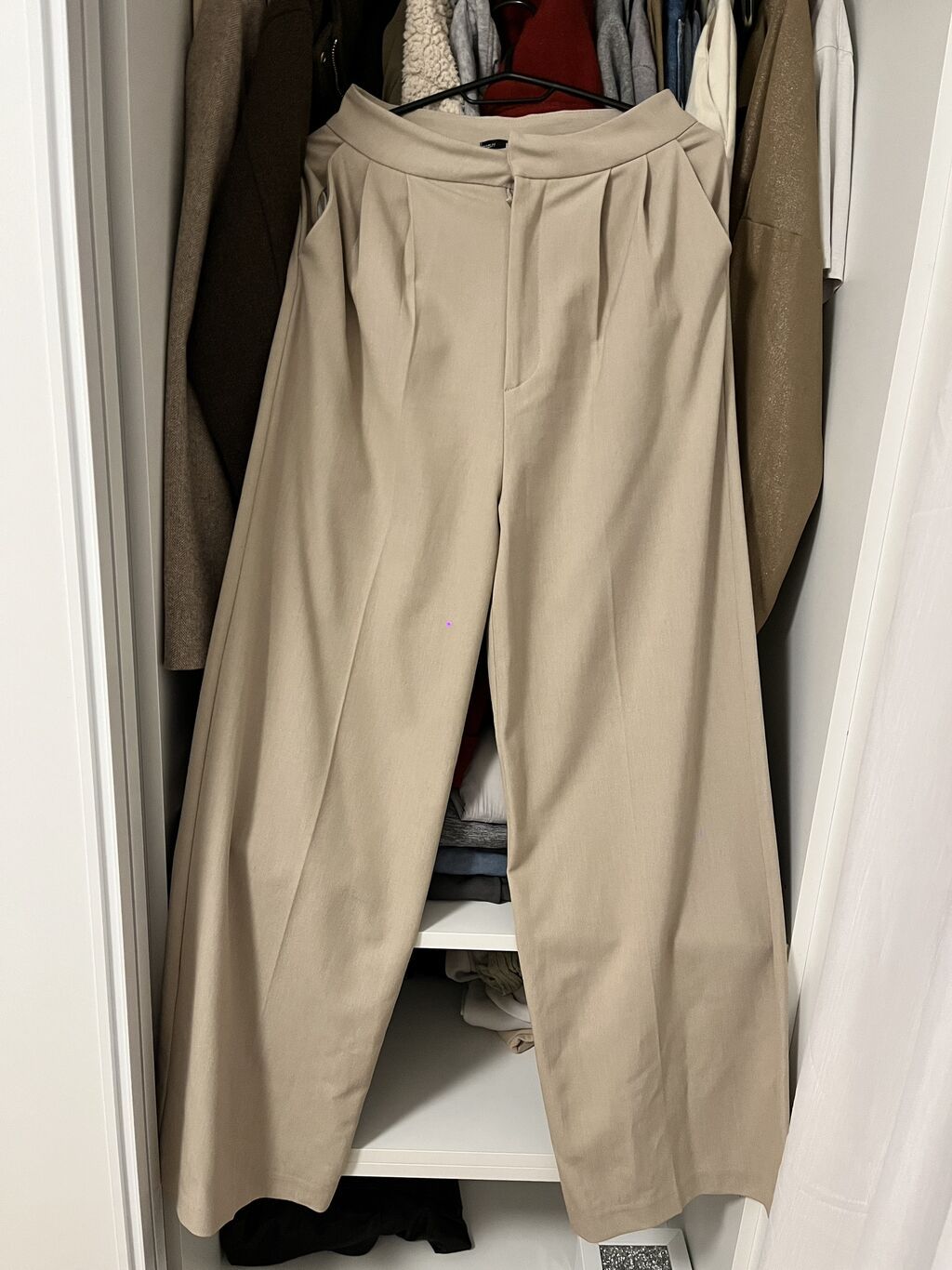 Bež pantalone sa širokim nogavicama Visok struk, dugačke pantalone