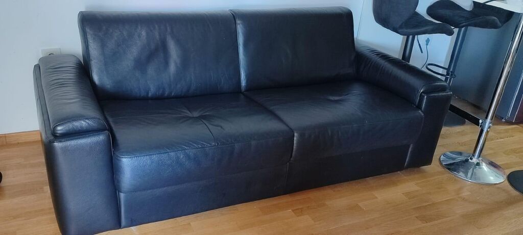 Kožna trosed-sofa na razvlačenje Simpo - Materijal: prirodna crna