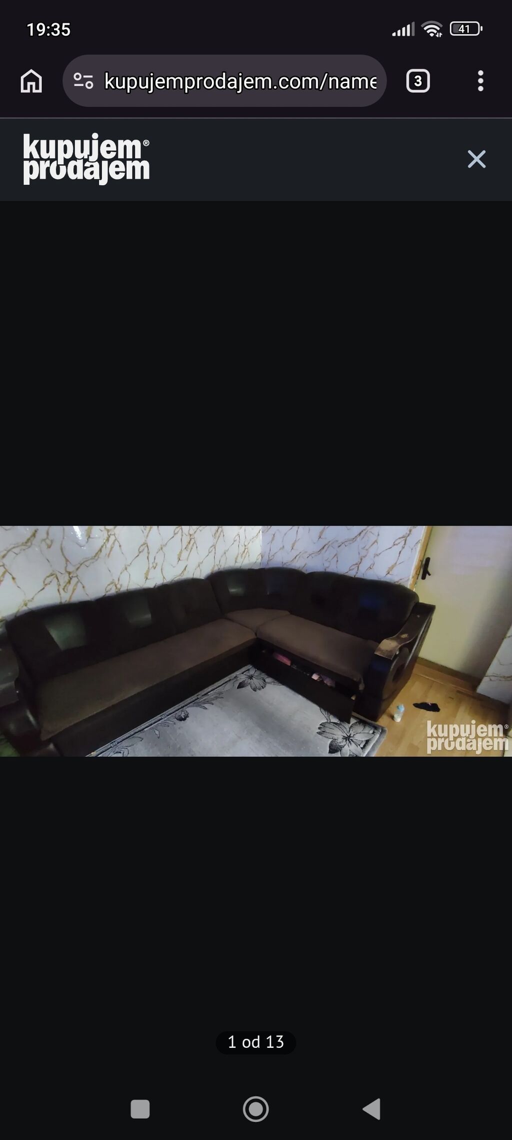 Ugaona garnitura na rasklapanje, tamno braon boje, sa masivnim