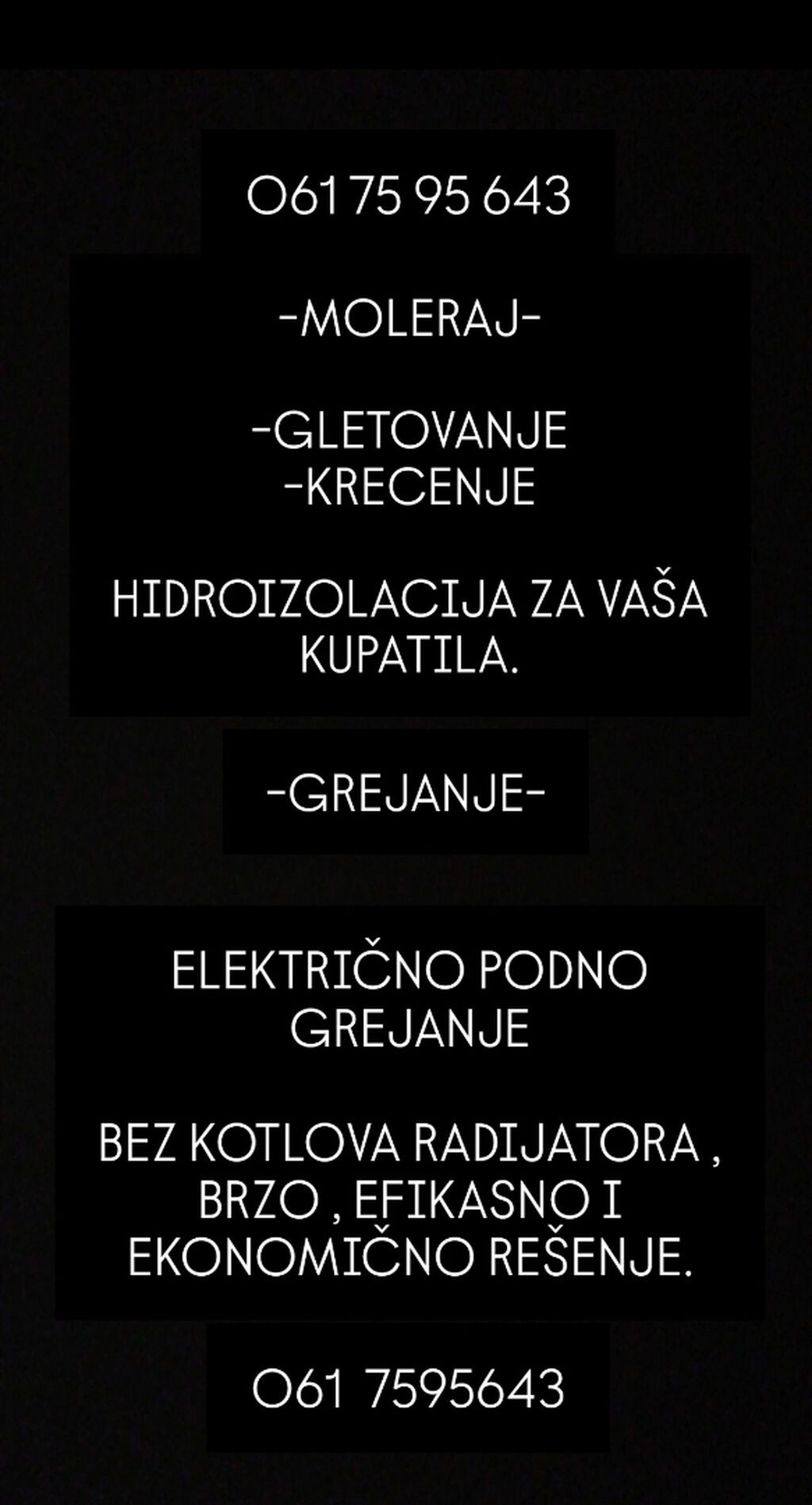 Uslužni radovi. Moleraj -Gletovanje -Krecenje -HIDROIZOLACIJA -Fasade