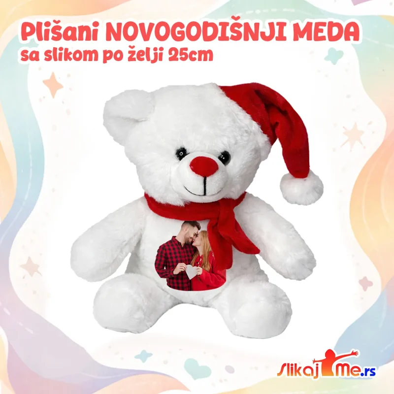 Plišani novogodišnji meda sa slikom