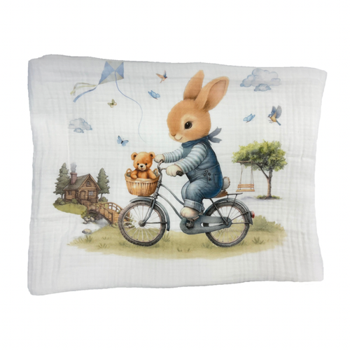 Tri Drugara Muslin Prekrivač "Zeka" Plavi 120X120Cm Četvoroslojni