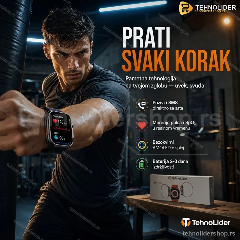 GS8+ Ultra Pametni Sat – Pozivi, Fitnes i Amoled Displej