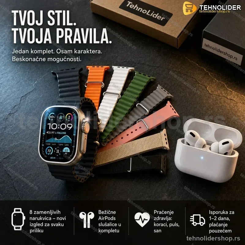 Ultra19 Pametni Sat + 8 Narukvica + AirPods Slušalice – Komplet