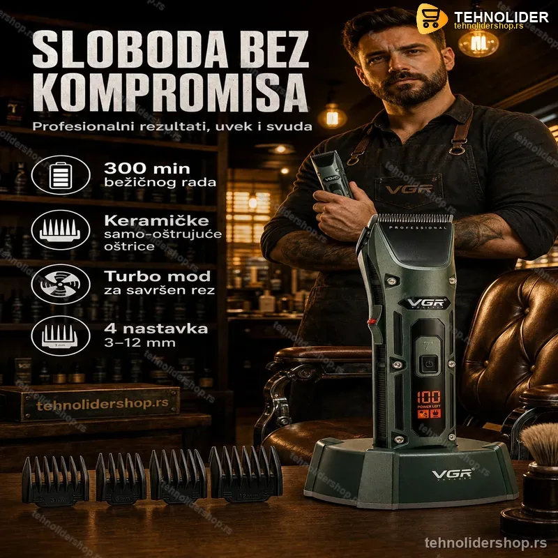 VGR V-696 Profesionalna Mašinica za Šišanje – 300 Min Bežičnog Rada