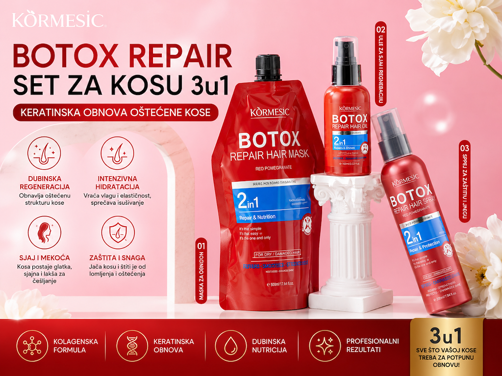 Botox Repair Set za Kosu 3u1 – Keratinska Regeneracija i Sjaj
