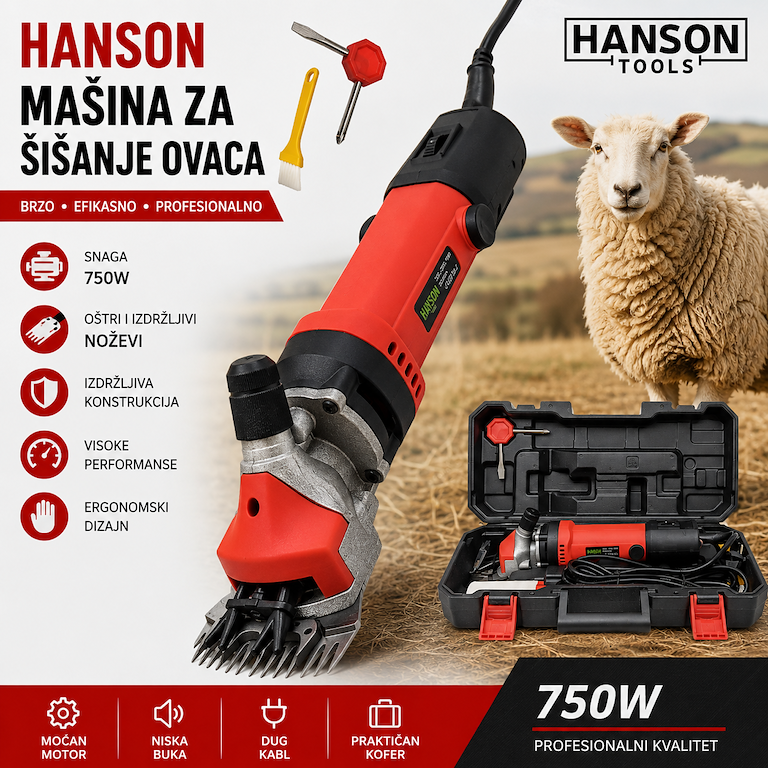 HANSON Mašina za Šišanje Ovaca 750W — Profesionalni Električni Šišač