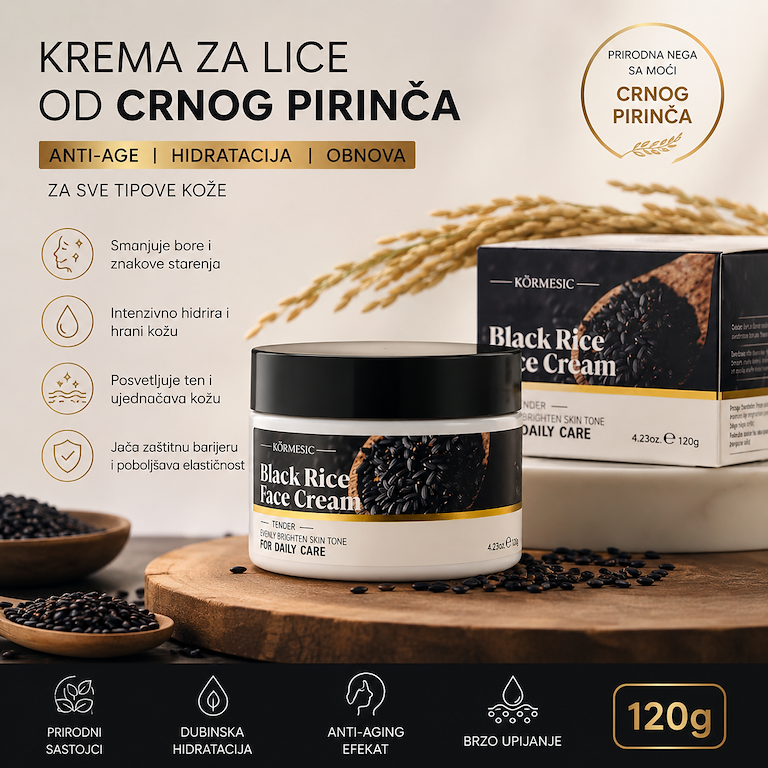 Krema za Lice od Crnog Pirinča – Anti-Age Hidratantna Nega Protiv Bora 1+1