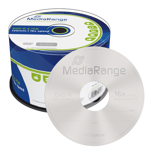 Optički disk MEDIA RANGE DVD-R 4.7GB 16x, Cake 50 - MR444 DVD-R, 4.7 GB