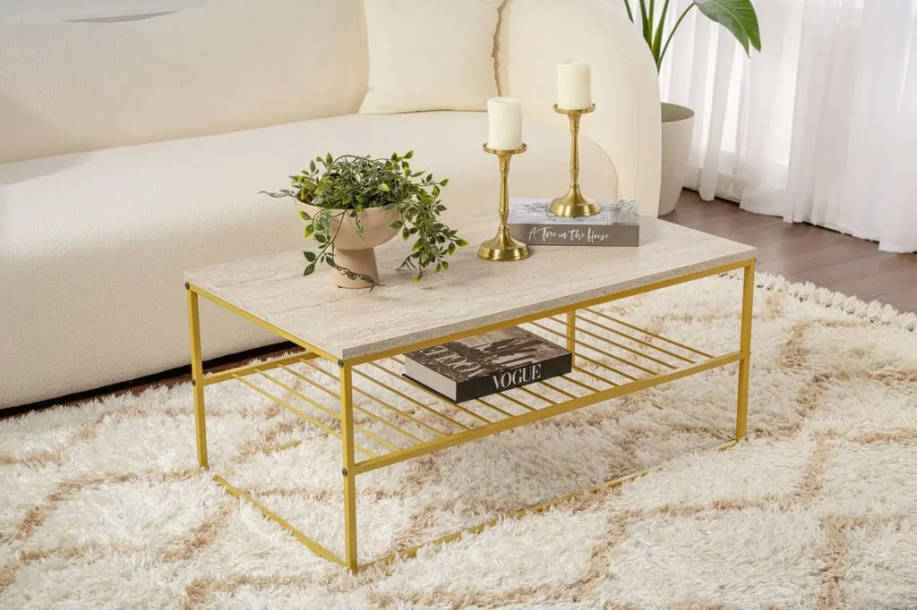 Hanah Home Klub sto Asude, 95x42x55 cm, Krem-zlatne boje