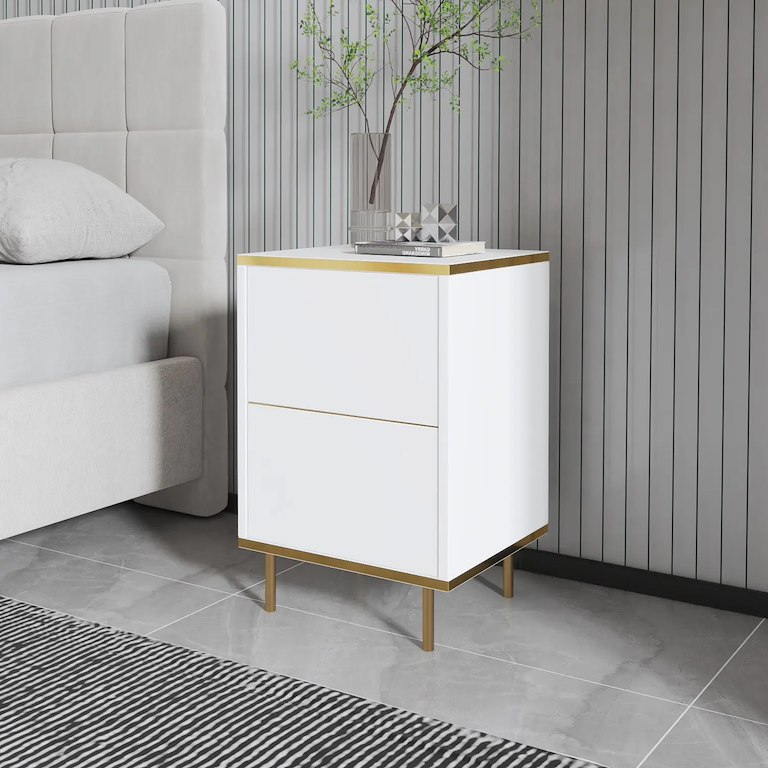 Hanah Home Noćni ormarić Imaj 40x60x35cm Belo-Zlatni