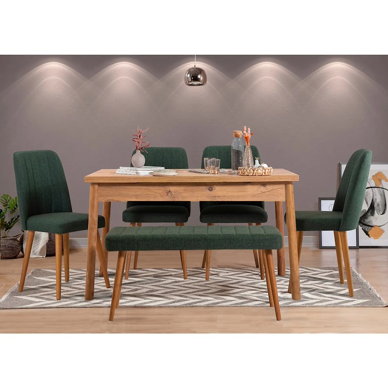 Hanah home Set trpezarijski sto, 4 trpezarijske stolice i klupa Costa Atlantic Bež-Zeleni