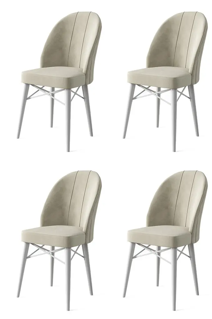 Hanah Home Set 4 trpezarijske stolice Ritim Krem-Beli