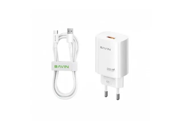 BAVIN punjač 22.5w Usb A + kabl Type C bela