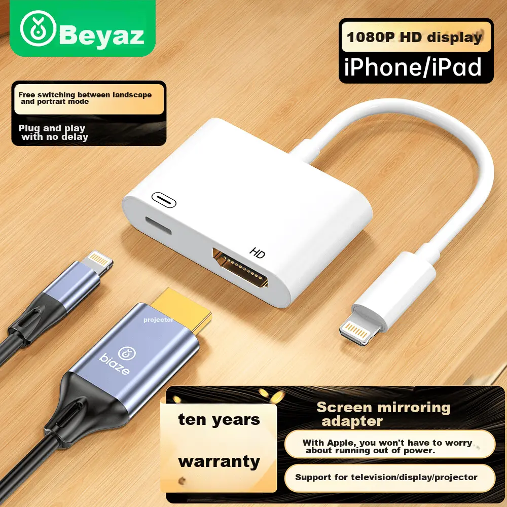 Biaz Adapter za povezivanje iPhone/iPad uređaja sa TV-om Lightning na HDMI adapter, Beli