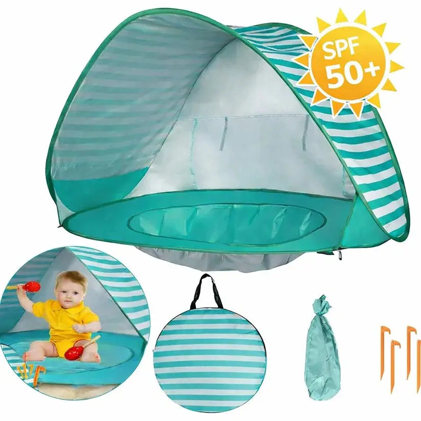 Dečiji šator za igru KINDER HOME sa UV zaštitom 50+ - lagan i sklopiv, za plažu i baštu, 120×80×70 cm