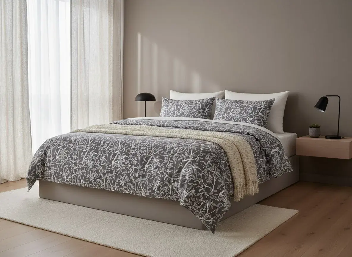 Tekstilshop Pamučna posteljina Floral pattern, 200x200 cm, Siva