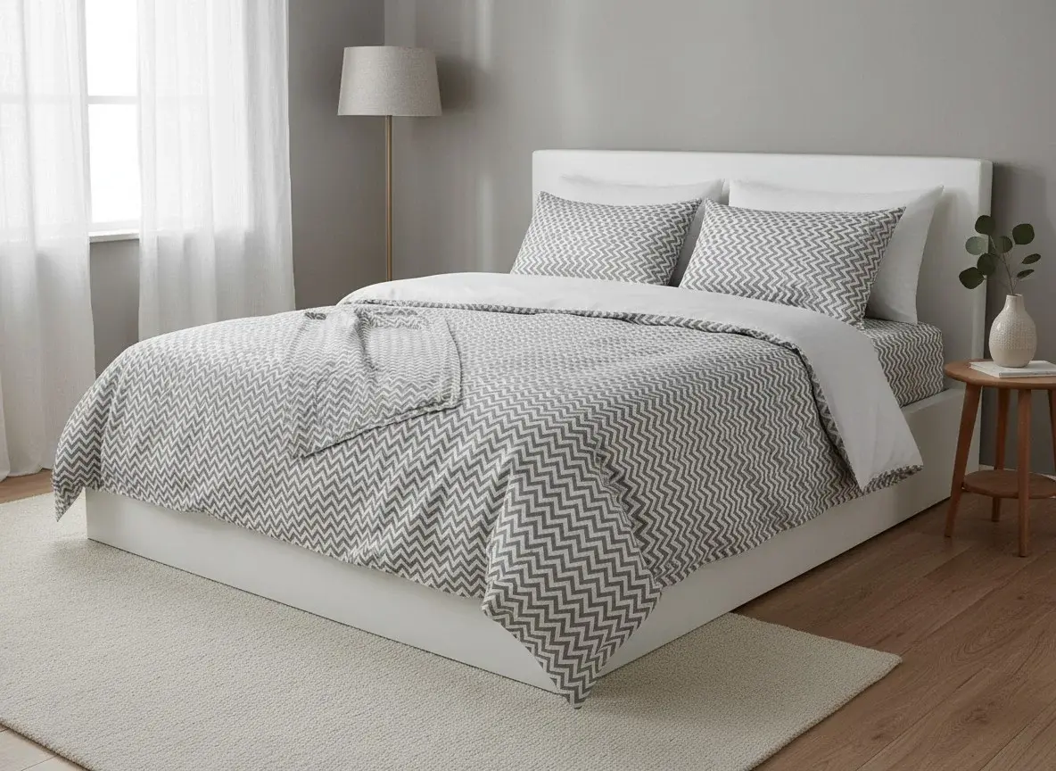 Tekstilshop Pamučna posteljina Zigzag Premium, 140x200 cm, Siva