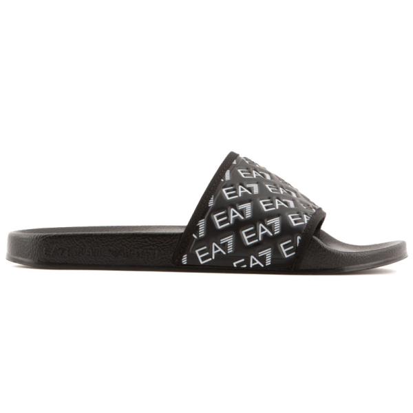 EA7 Emporio Armani-Crne ženske papuče WATER SPORT ALL OVER SLIPPER U PVC WITH ALLOVER LOGO DEBOSSED