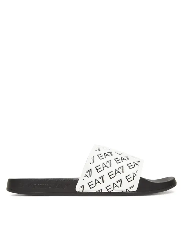 EA7 Emporio Armani-Bele ženske papuče WATER SPORT ALL OVER SLIPPER U PVC WITH ALLOVER LOGO DEBOSSED