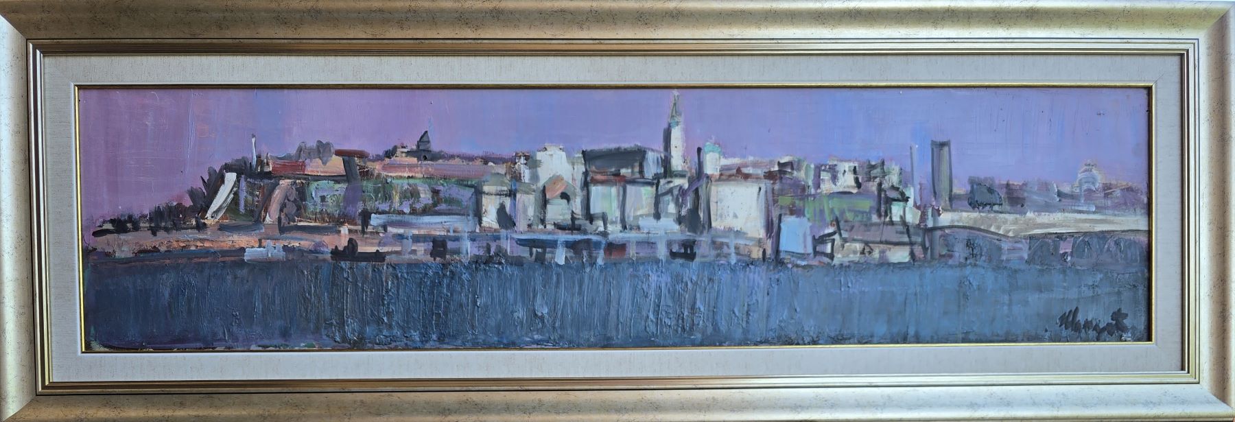Beograd 2, Zvonko Šindić, ulje na lesonitu, luks uramljena, sa 42×123 cm, bez 26×107 cm, sertifikat, 35400 dinara