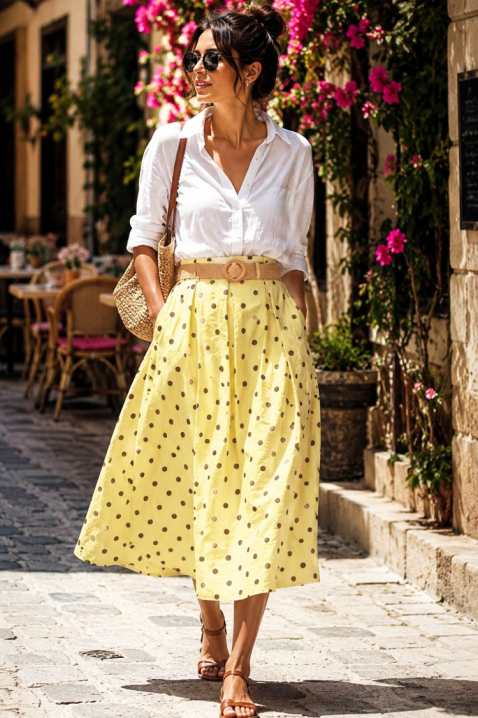 midi suknja visokog struka sa printom tufnica DANTILA YELLOW