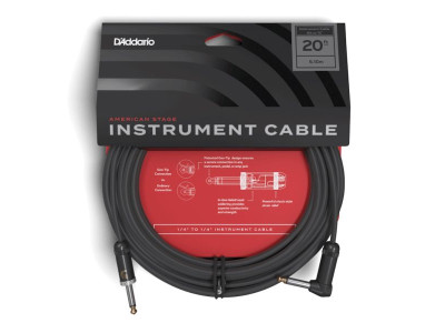D'Addario PW-AMSGRA-20 AMERICAN STAGE INSTRUMENT CABLE Straight to Right-Angle, 20ft.