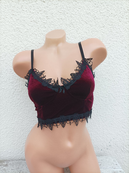 Borda Goth Vamp Plišana Crop Top Majica S