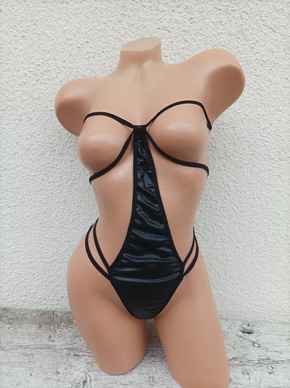 Fetish/BDSM Crni PVC/Spandex Bodi S