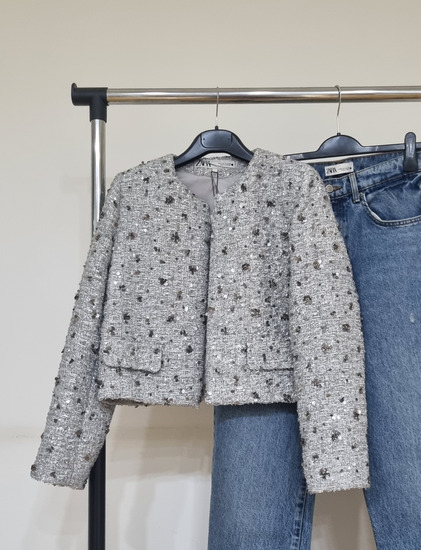 Zara SLJOKICASTA Tvid Jakna Sako Crop NOVO
