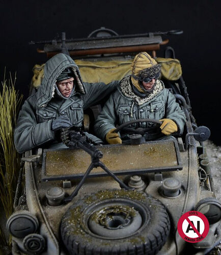 D-DAY miniature studio 35295 German WWII Waffen SS Schwimmwagen Crew, Volume 1 - Front Seats (Winter 1943-1945 / 2 Figures)