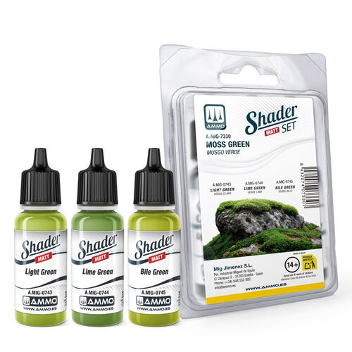AMMO of Mig Jimenez A.MIG 7330 SHADER Set Moss Green Matt Paint Set