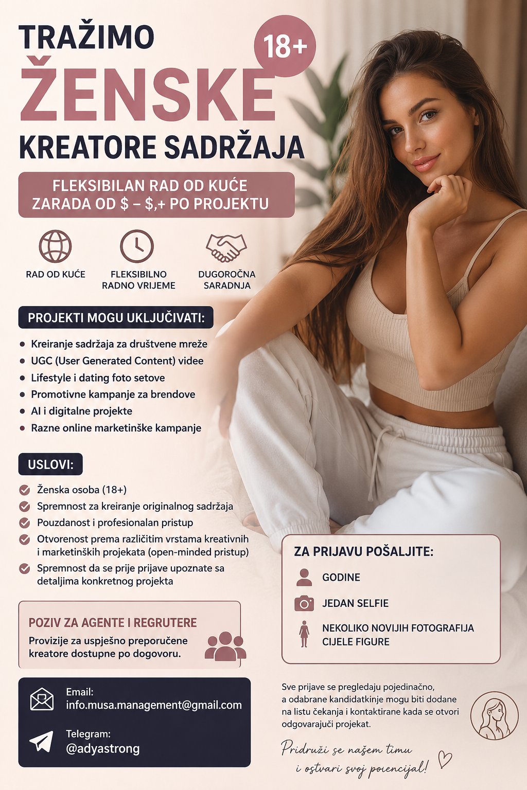    TRAŽIMO ŽENSKE KREATORE SADRŽAJA (18+)