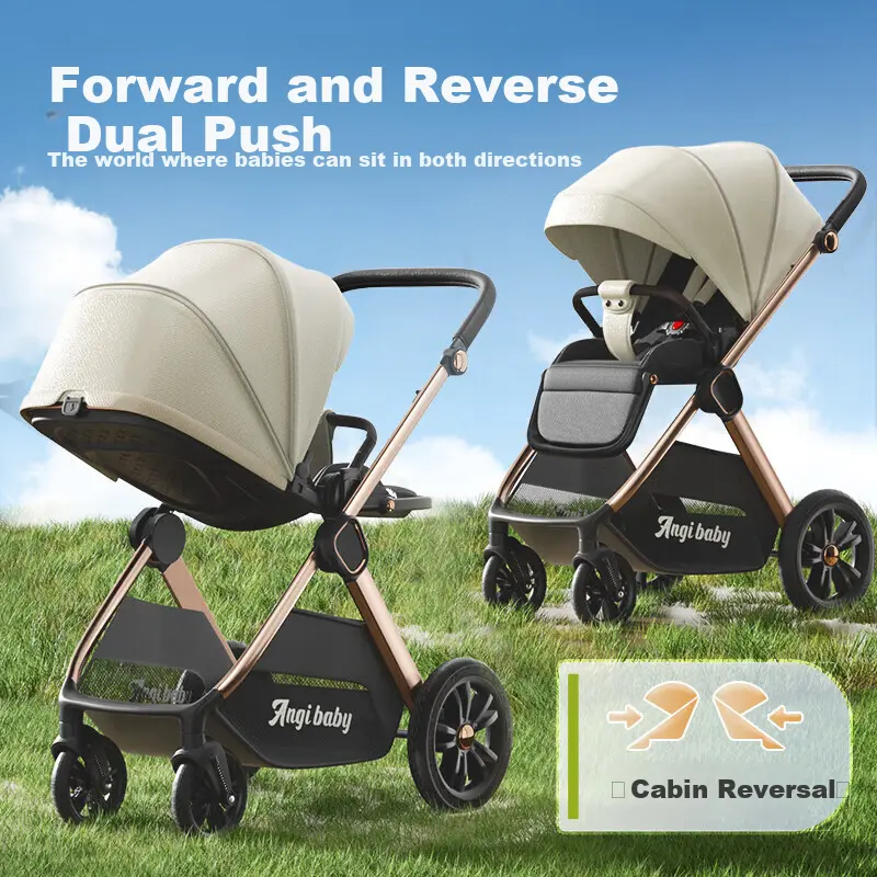 Angi Baby Kolica za bebe, Reversibilna, Sivo-bež
