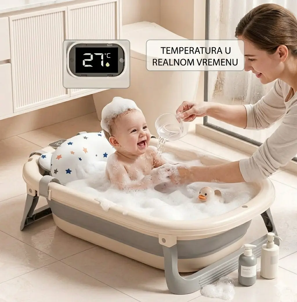 Sklopiva kadica za bebe sa digitalnim termometrom